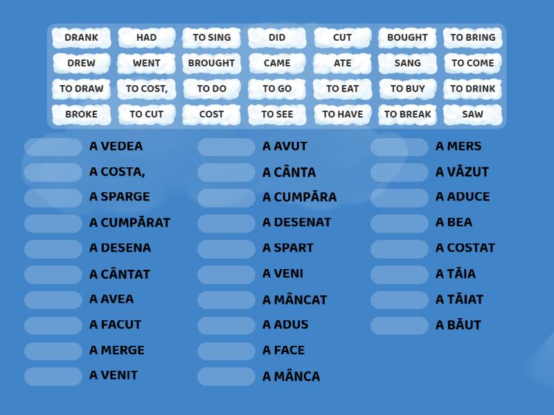 VERBE NEREGULATE TIMP PREZENT SI TRECUT - Une las parejas