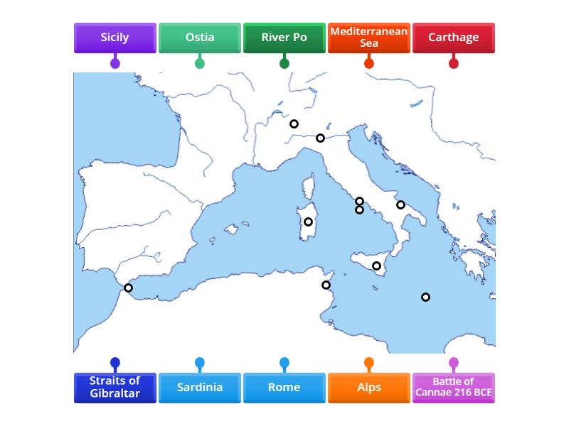 Punic Wars Map - Labelled diagram