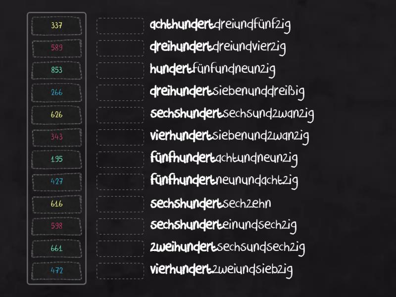 Zahlen 101-999 - Match up