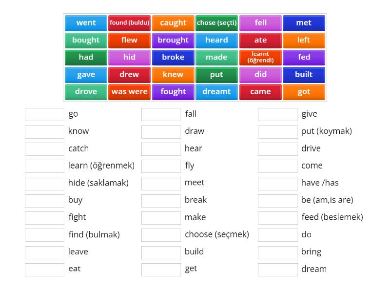 Irregular Verbs - Match up