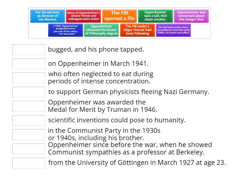 J. Robert Oppenheimer matching exercise - Match up