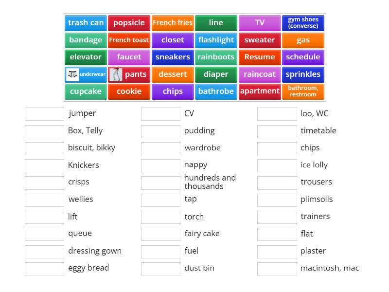 UK vs US English follow your heart - Match up