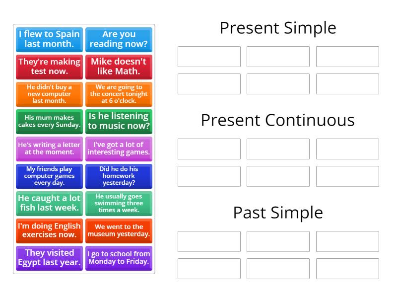 Present Simple, Present Continuous & Past Simple - Group sort