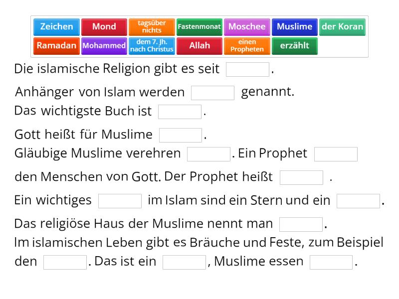 Der Islam - Complete the sentence