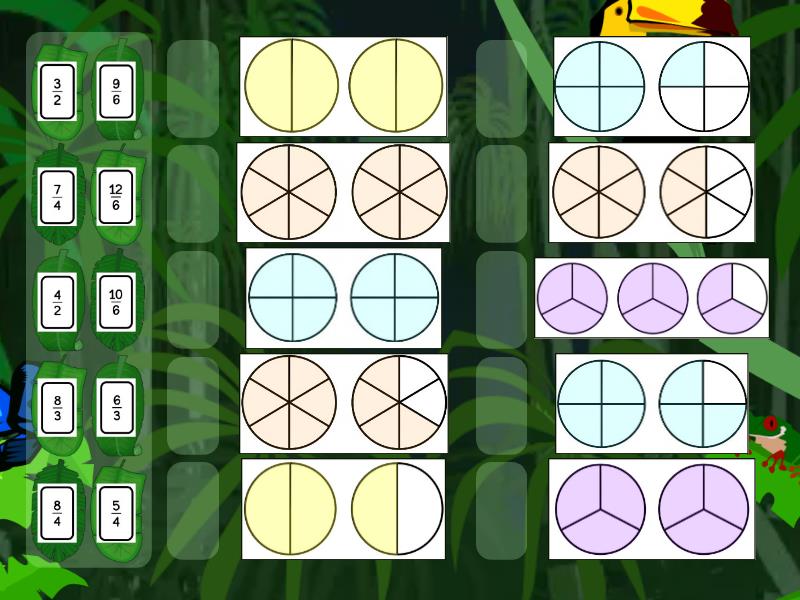 Fractions Bigger Than 1 Whole - Match up