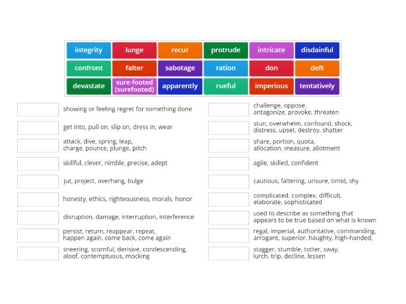 Number the Stars Synonyms - Match up