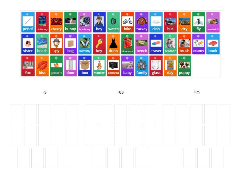 Plural (-s, -es, -ies) - Group sort