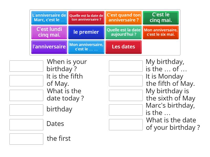 Dates and birthday - Match up