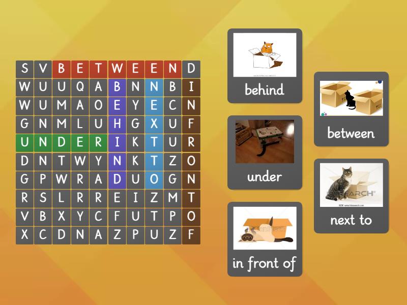 Prepositions of place - Wordsearch