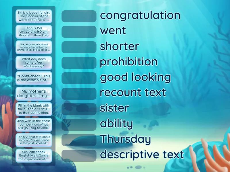 KUIS MENJODOHKAN SOAL BAHASA INGGRIS - Match up