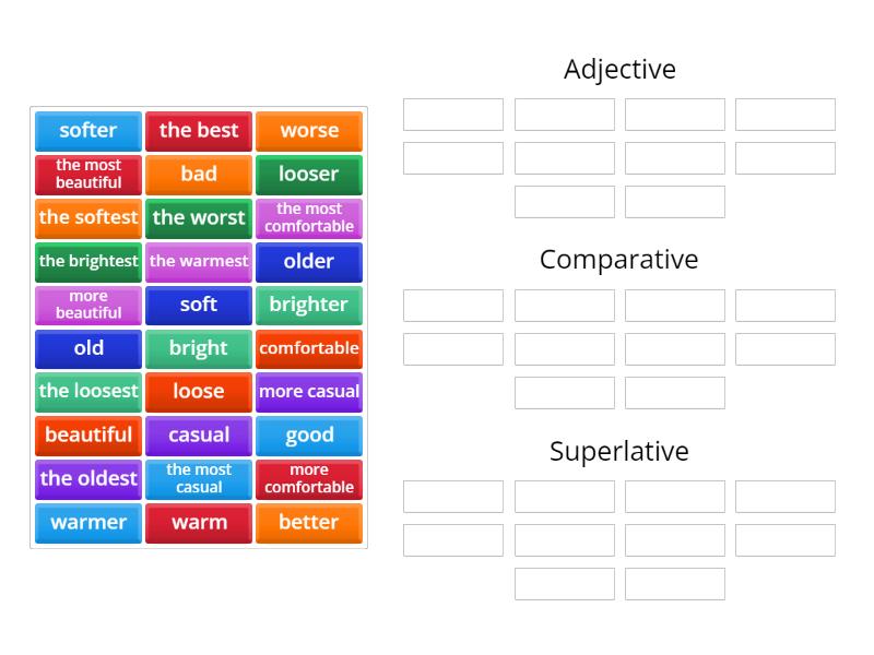 ESOL - Adjective, Comparative, Superlative (clothes) - Group sort