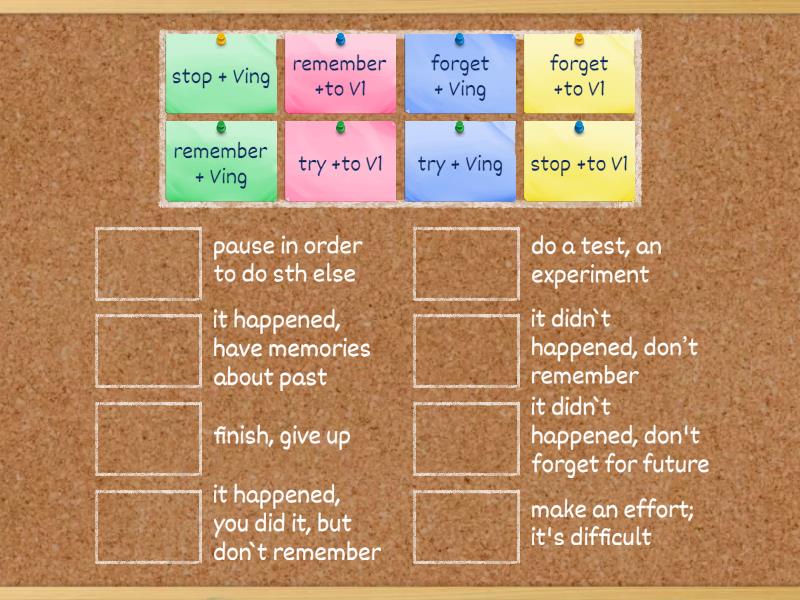 Gerund VS Infinitive Stop, Try, Remember, Forget - Match up