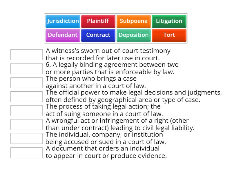 Match legal terms with their definitions - Une las parejas
