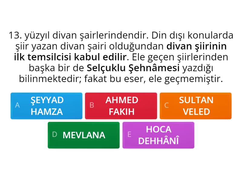 Divan Edebiyatı Yazar- Eser - Test