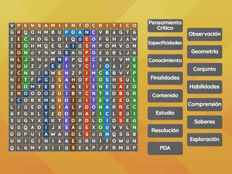 Saberes y pensamiento critico - Wordsearch