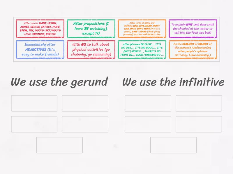 Gerund and Infinitive - Group sort