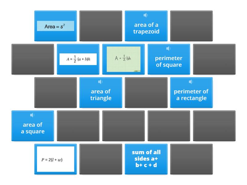 formulas area and perimeter - Matching pairs