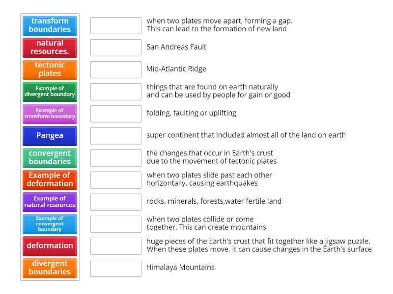 Plate Tectonics - Match up