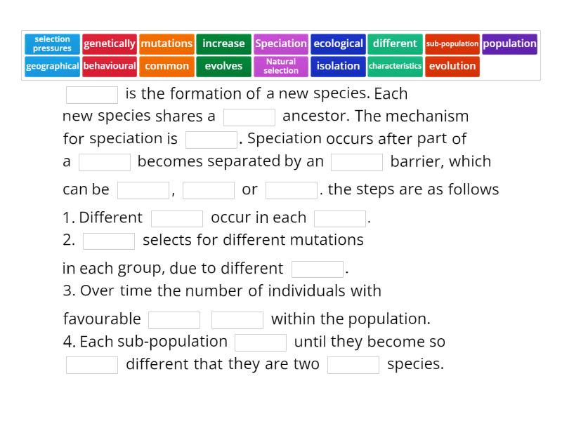 N5 Bio Speciation - Complete the sentence