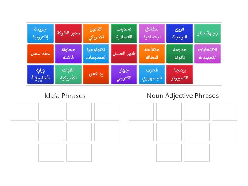 Idafa Phrases VS Noun Adjective Phrases - Ordenar por grupo