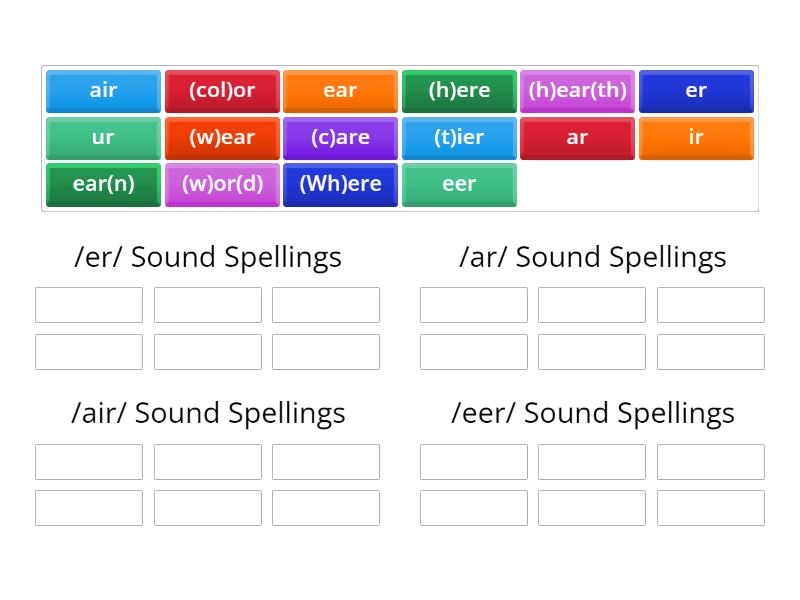 Grapheme - Phoneme Match /er/, /ar/, /air/, /eer/ - Group sort