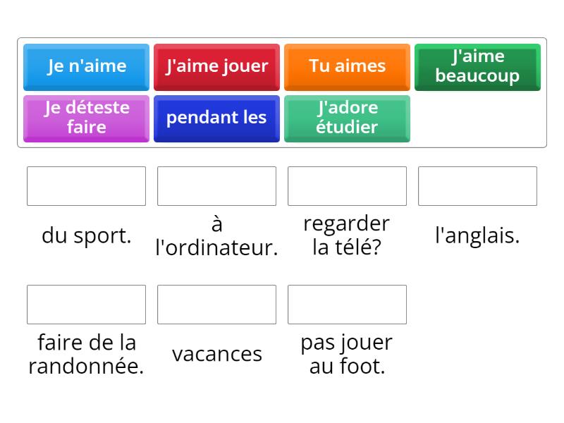 Qu'est-ce que tu aimes faire? - Match up