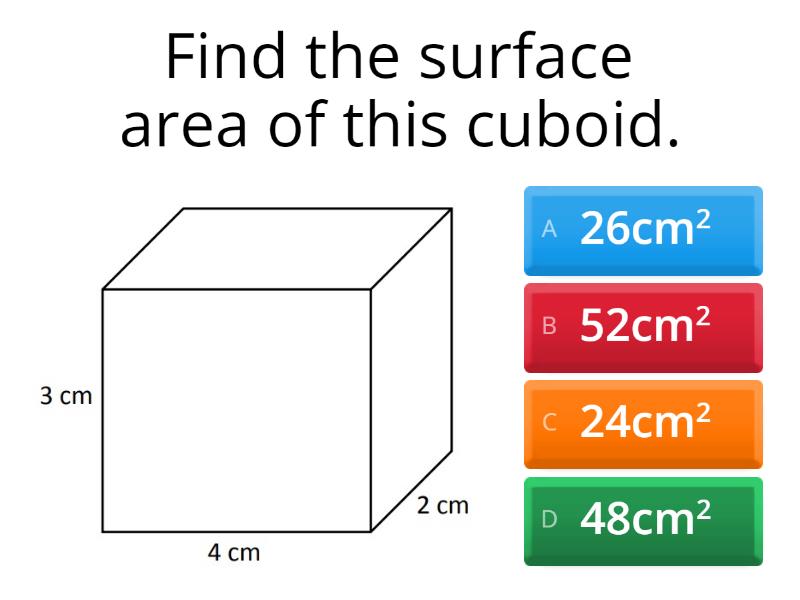 Surface Area of a Cuboid - Quiz