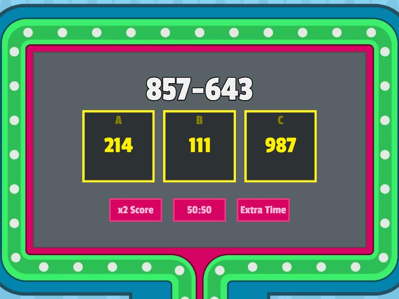 Subtracting 3 digit numbers - Gameshow quiz