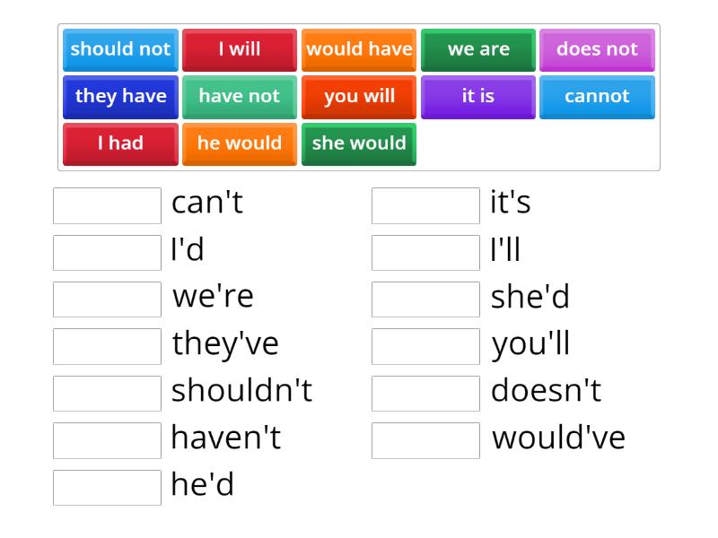 Contractions ESL Practice 1 - Match up