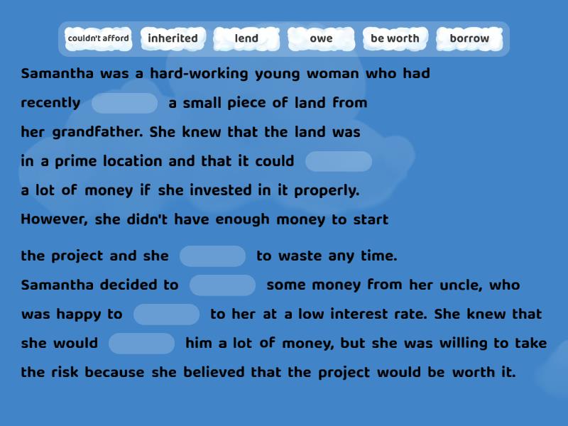 NEF INTER money - Complete the sentence