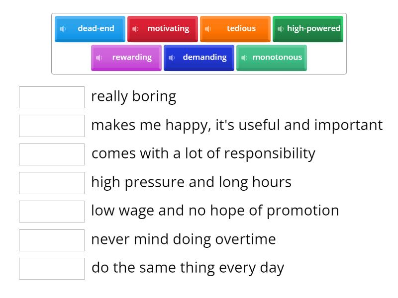 Adjectives to describe work - Match up