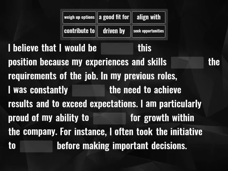 CV - Complete the sentence