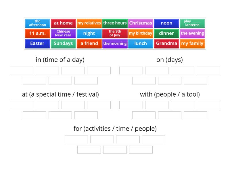 Prepositions of time and festivals - Group sort