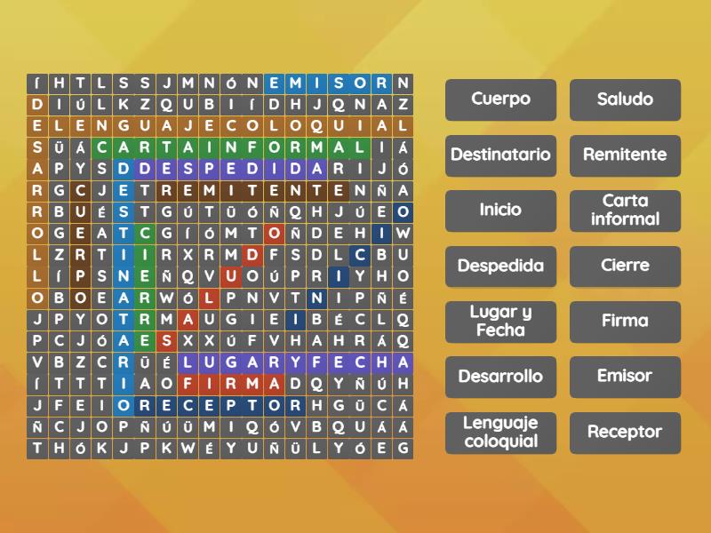 La carta Informal - Wordsearch