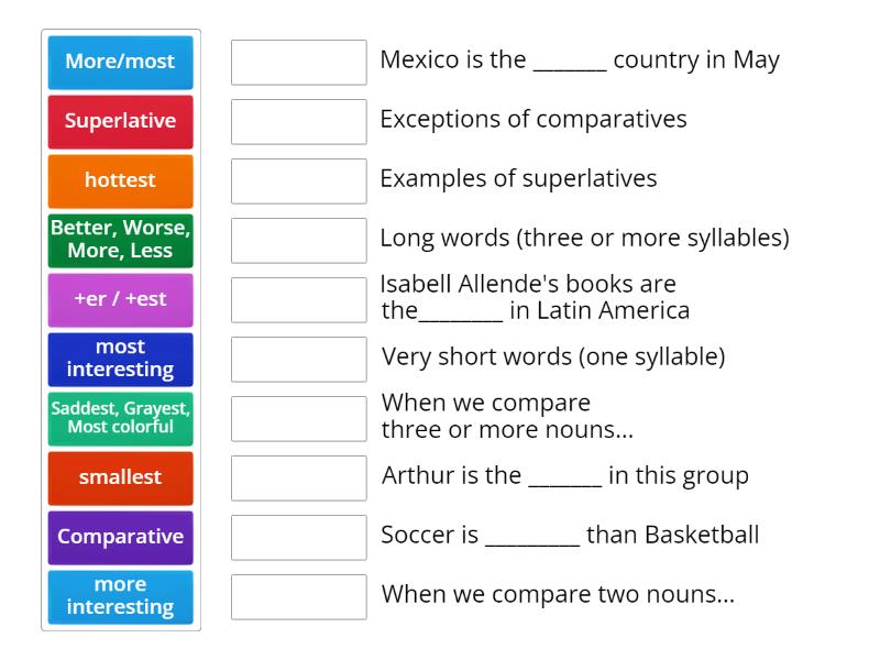 Comparatives and Superlatives - Match up