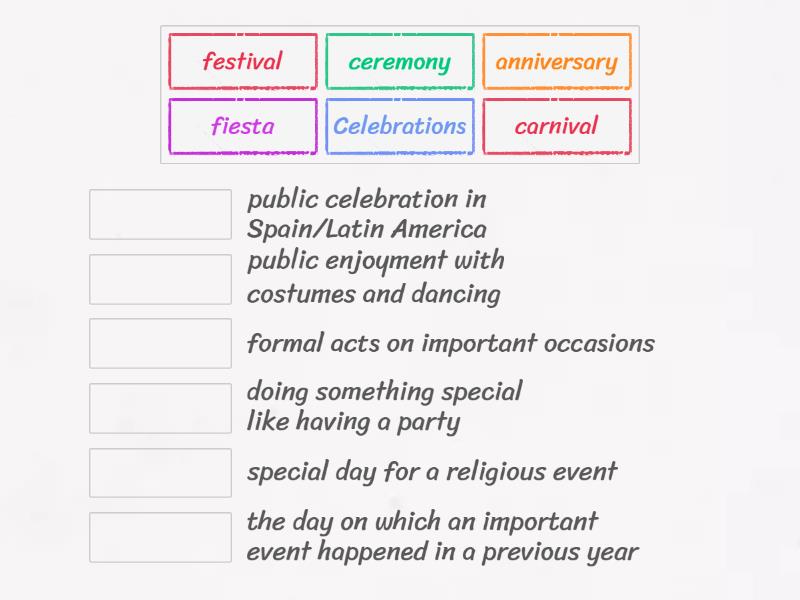 Celebrations Vocabulary - Match up