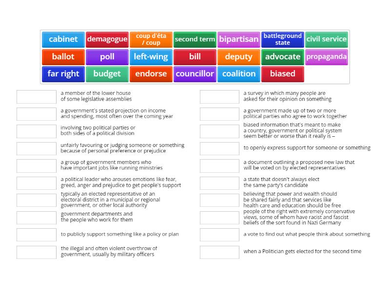 Vocabulary: politics - Match up