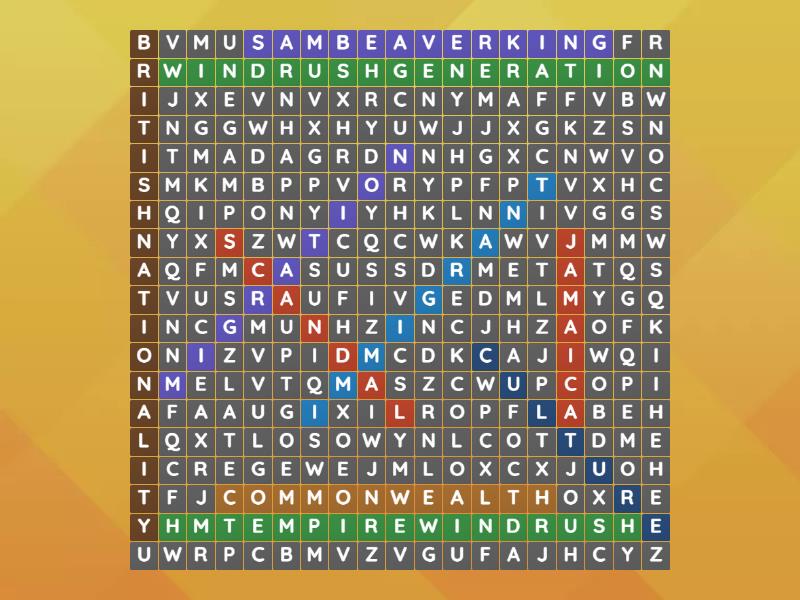 Windrush Vocabulary - Sopa de letras