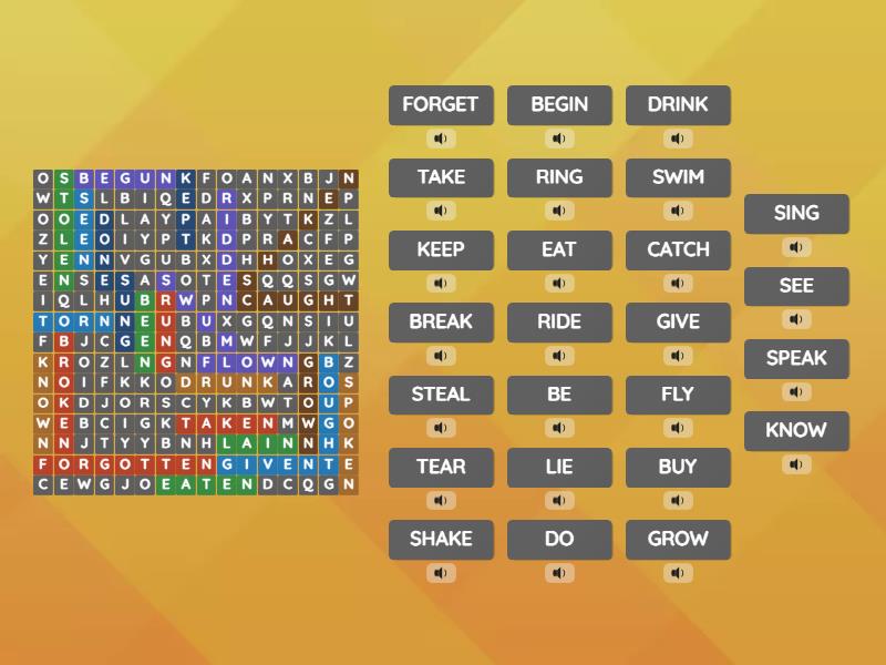 IRREGULAR VERBS: Verb - Past Participle - Wordsearch