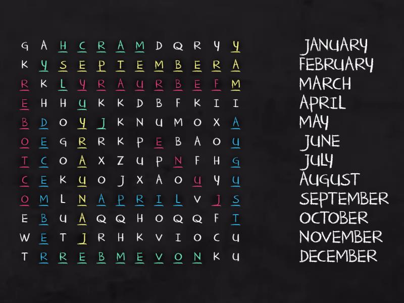 Months wordsearch - Sopa de letras
