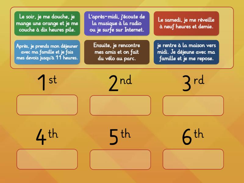 Mets les phrases dans le bon ordre: Unité 4: Delf A1 - Rank order