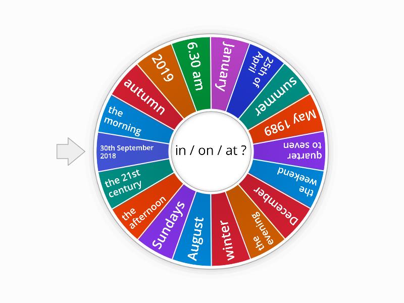 Prepositions of time (speaking) - Spin the wheel
