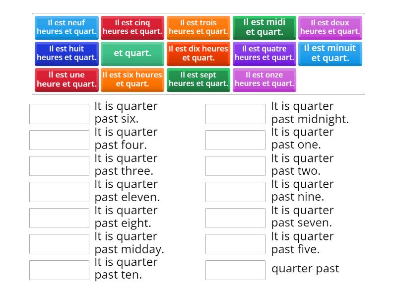 12 hour time - quarter past - Match up