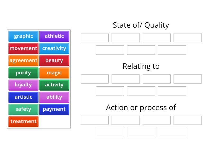 Suffixes (-ty, -ity, -ic, -ment) - Group sort