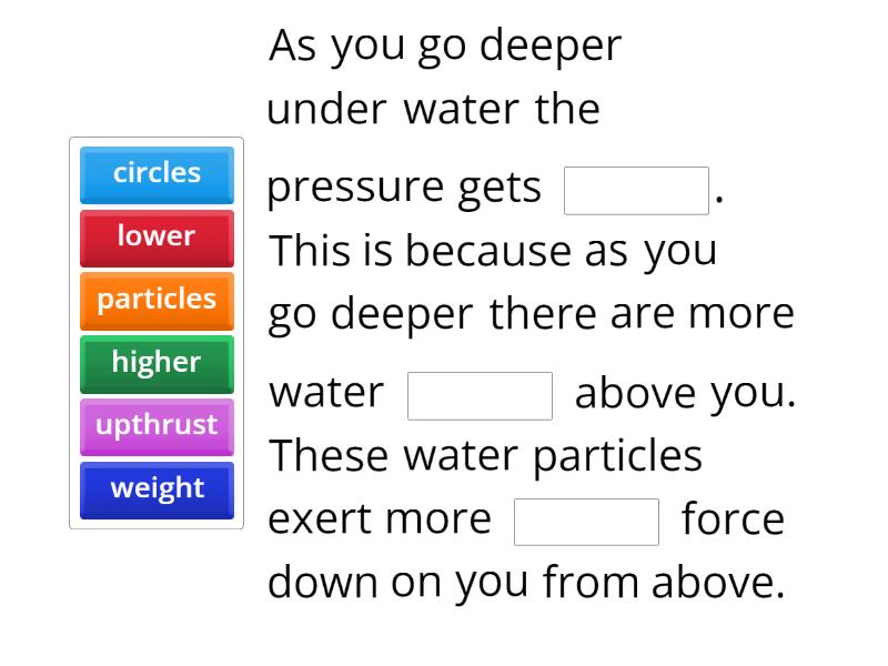 Pressure in liquids - basics - Complete the sentence