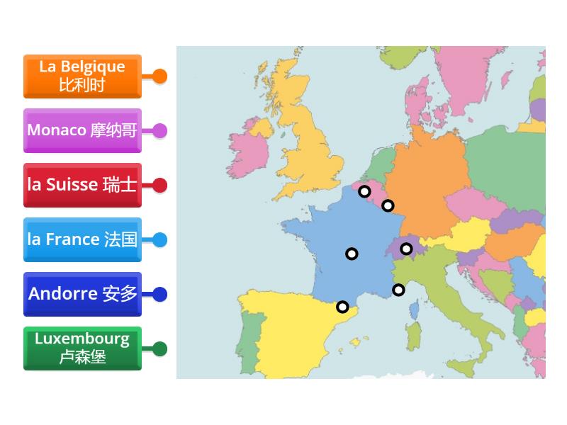 EASY - Les pays francophones en Europe 欧洲的法语国家 - Labelled diagram