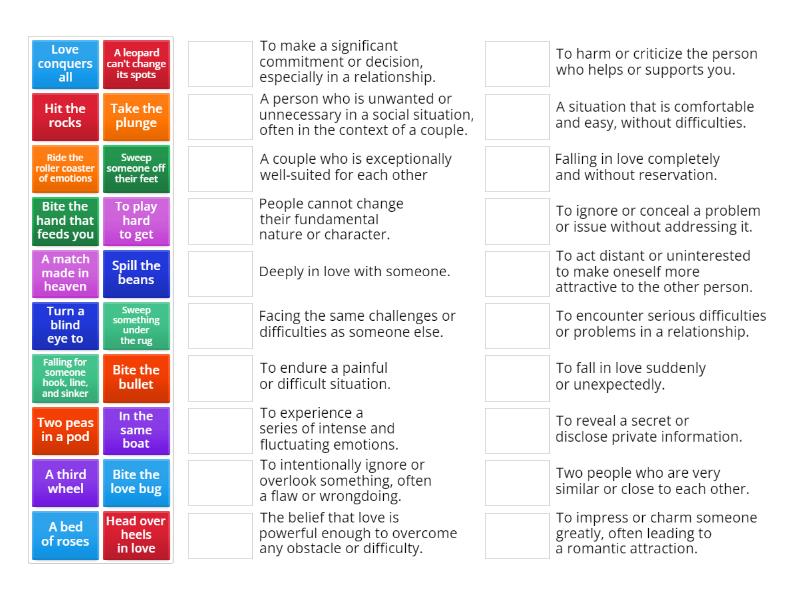 Love and relationship - idioms - Match up