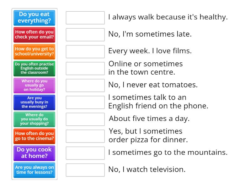 unit 2 lesson 2 TIME EXPRESSIONS - ADVERBS OF FREQUENCY . PT - Match up