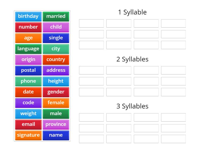 Personal Information - Syllables - Group sort