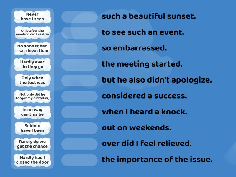 Inversion with negative adverbials - Match up